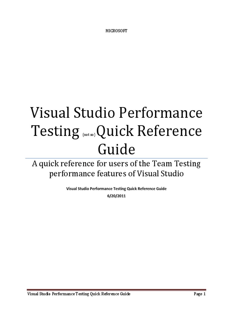 Visual Studio Performance Testing Quick Reference Guide 3 - 6 | PDF ...
