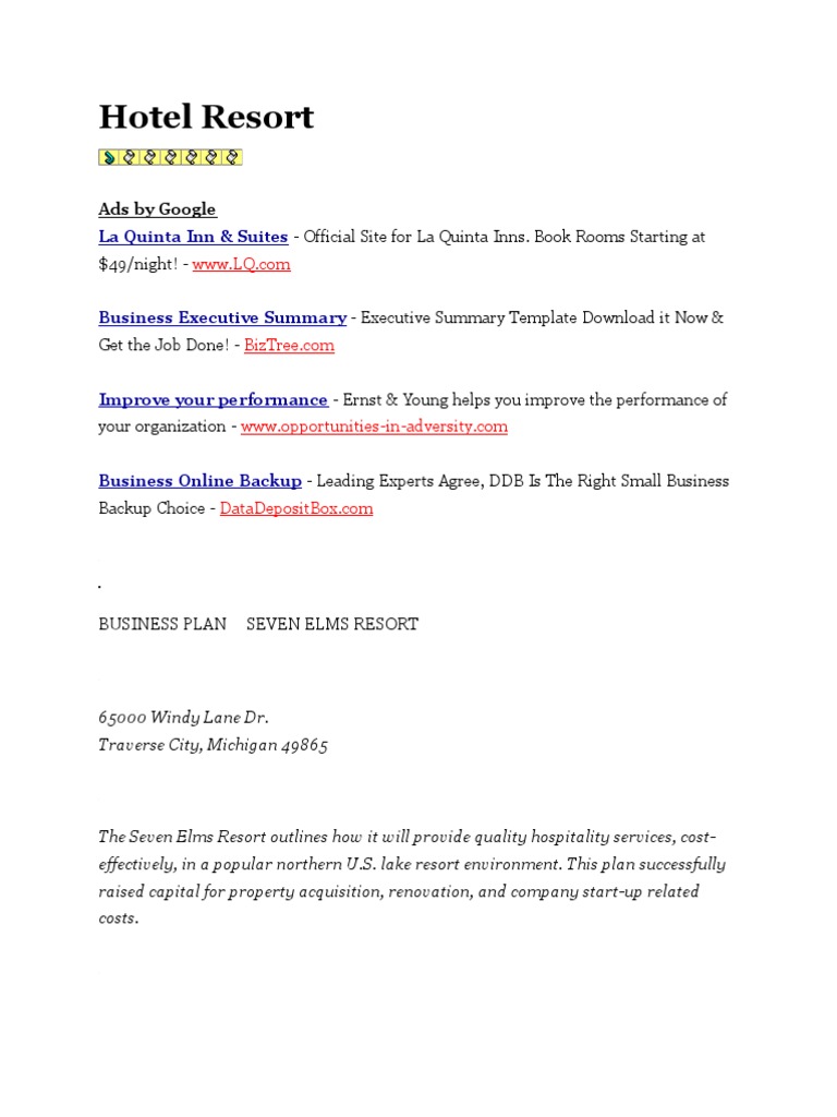 Business Plan For A Hotel For Na | PDF | Motel | Hotel
