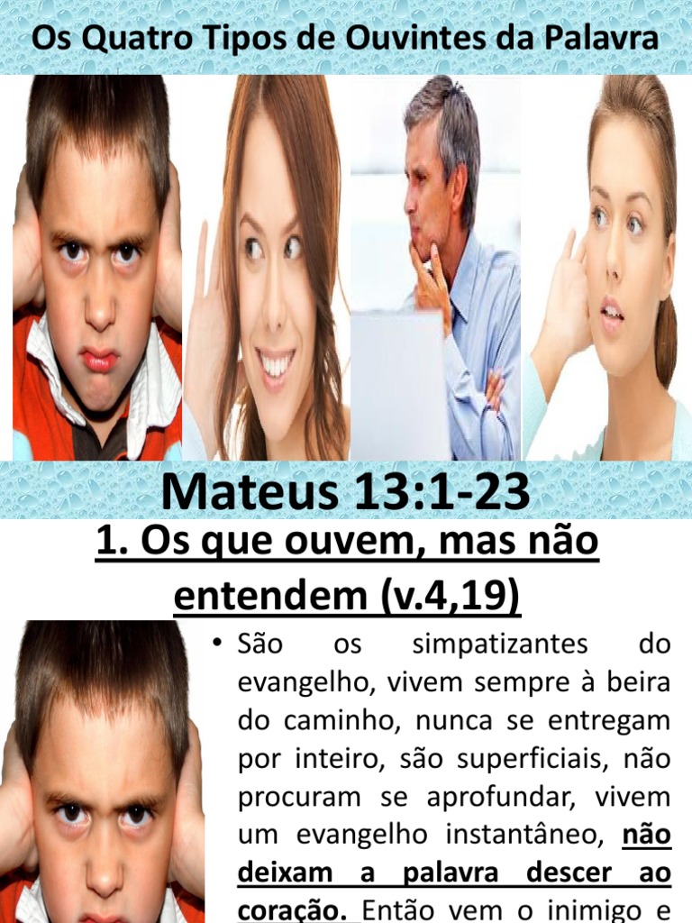 Os Quatro Tipos De Ouvintes Da Palavra Pptx Textos Religiosos