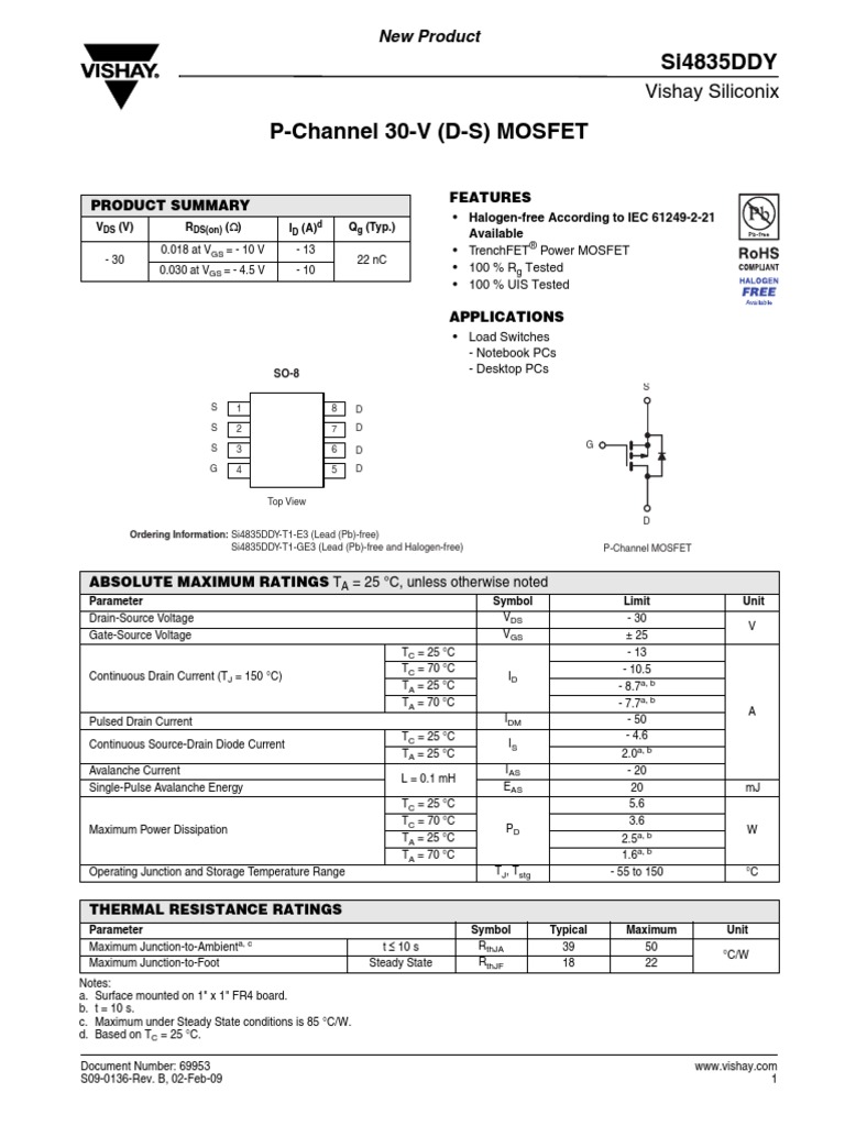 Si4835DDY: Vishay Siliconix | PDF | Field Effect Transistor | Mosfet