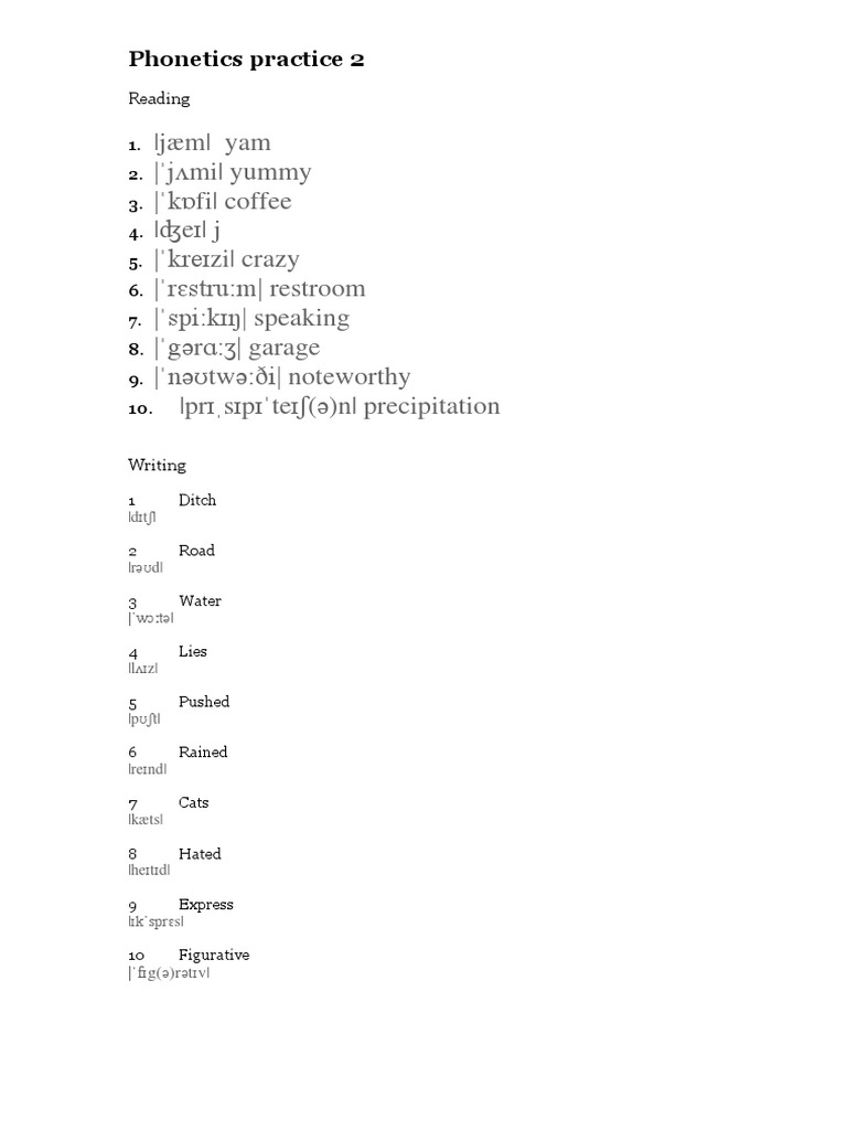 Phonetics Practice: Reading & Writing | PDF | Home & Garden