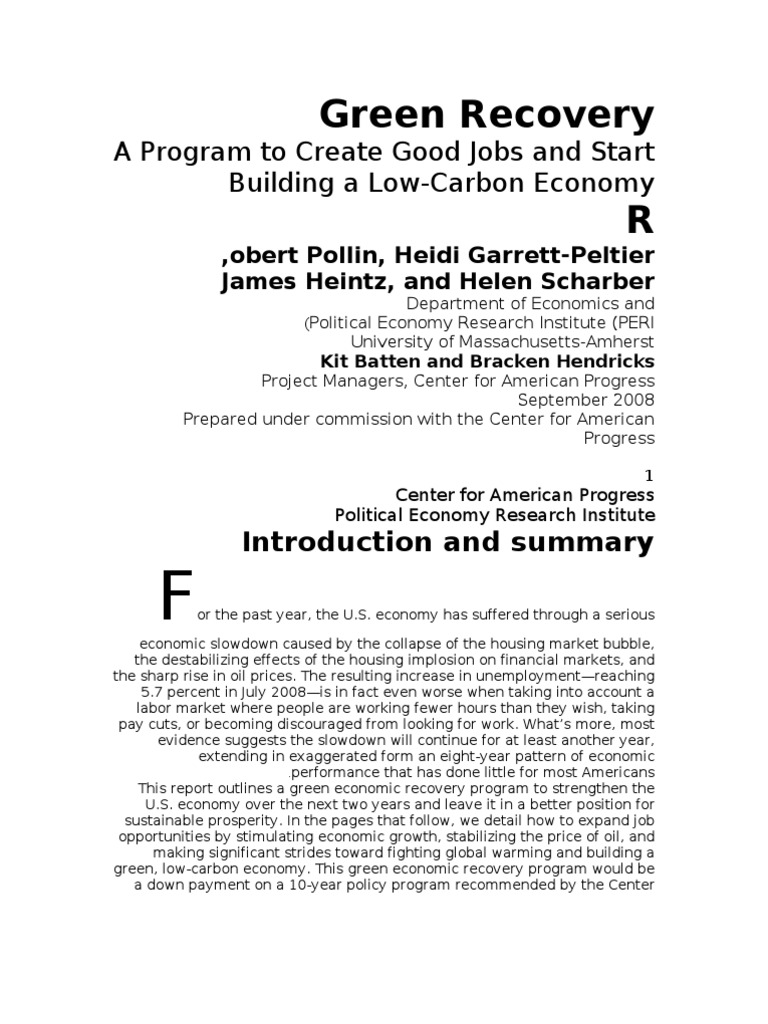 Green Recovery R: A Program To Create Good Jobs and Start Building A ...