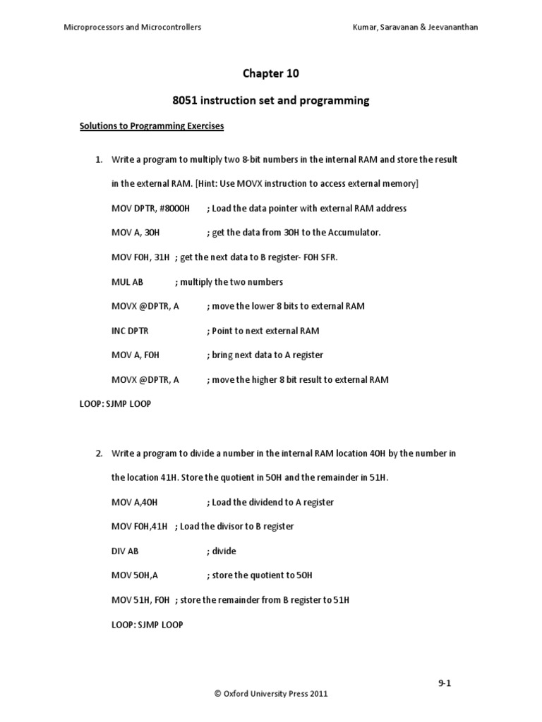 354 39 Solutions Instructor Manual 10 8051 Instruction Set Programming Chapter 10 | PDF | Computers