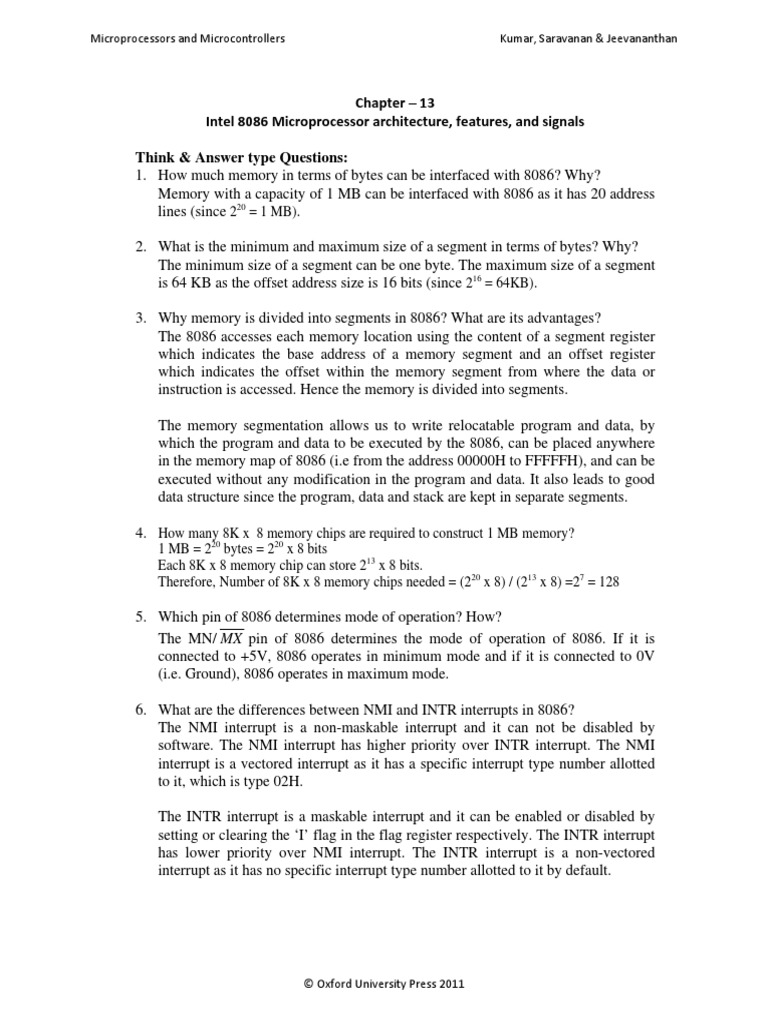 354 39 Solutions Instructor Manual 13 Intel 8086 Microprocessor Architecture Features Signals ...