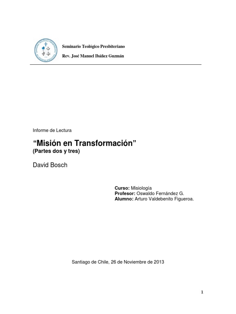 Informe David Bosch - Mision en Transformación | PDF | Iglesia Católica ...
