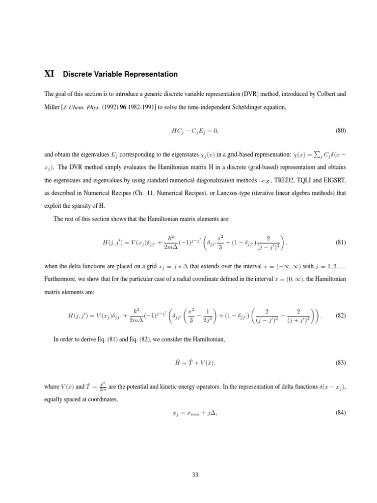 Discrete Variable Representation Method | PDF | Hamiltonian (Quantum Mechanics) | Eigenvalues ...