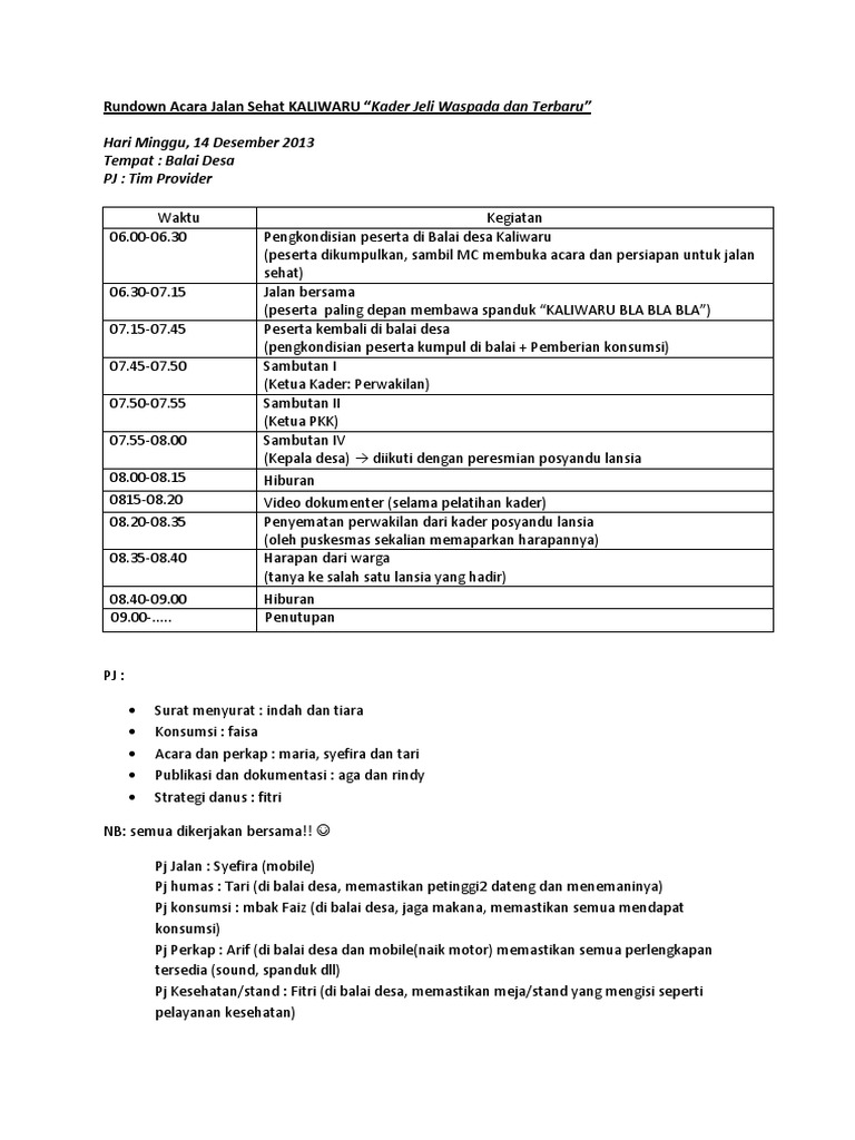 Rundown Acara Jalan Sehat KALIWARU | PDF