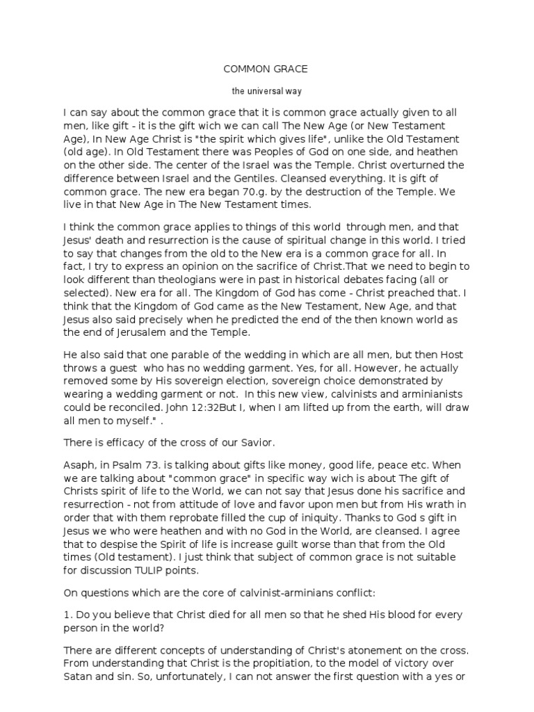 Common Grace | PDF | Jesus | Christian Belief And Doctrine