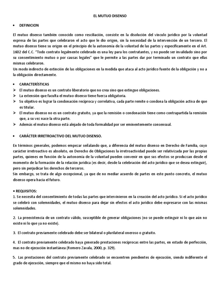 El Mutuo Disenso Definicion