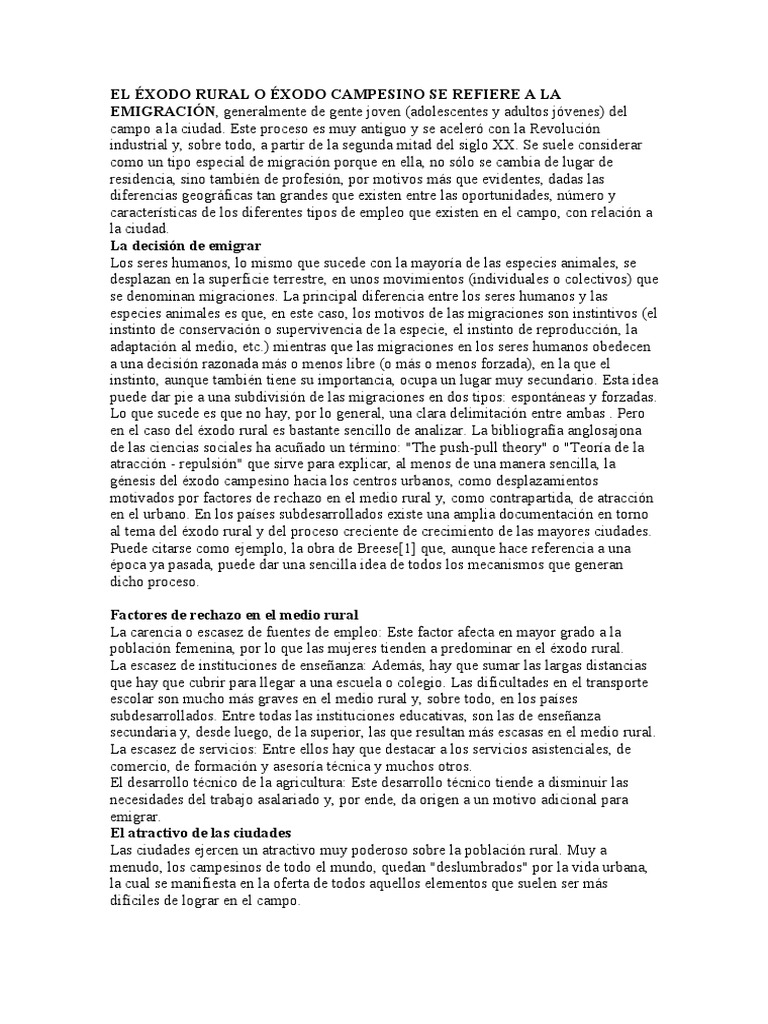 El Éxodo Rural o Éxodo Campesino Se Refiere A La Emigración | PDF ...