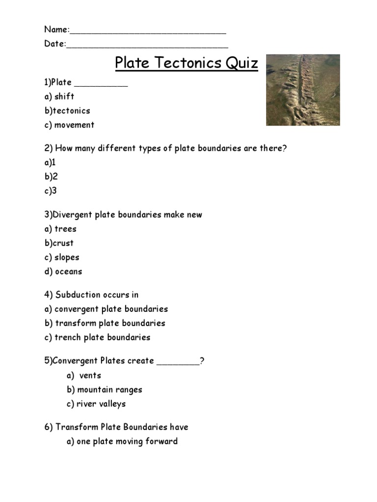 Platetectonicquiz | PDF | Science & Mathematics