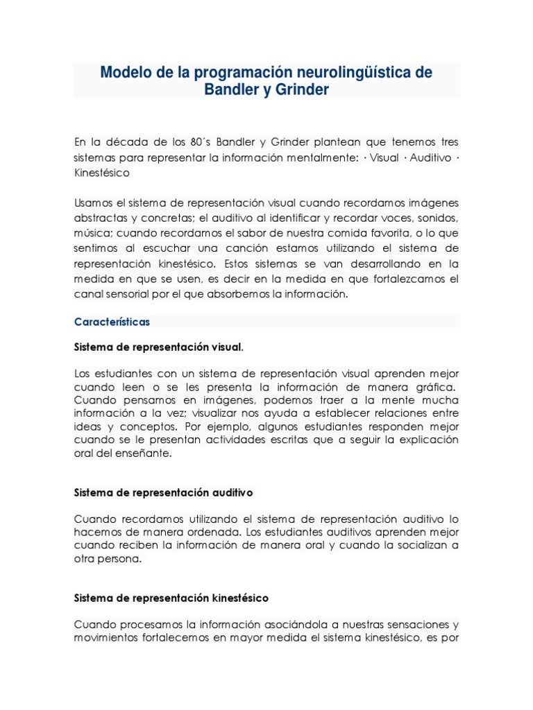 Modelo de La Programación Neurolingüística de Bandler y Grinder | PDF ...