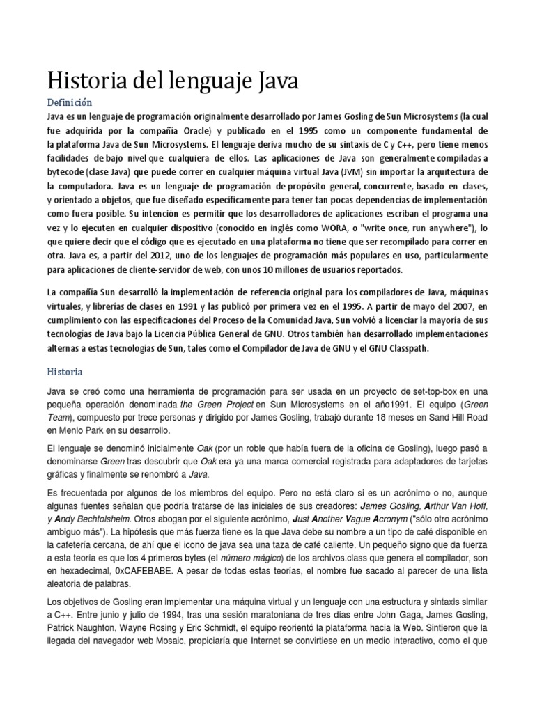 Historia Del Lenguaje Java | PDF | máquina virtual de Java | Java ...