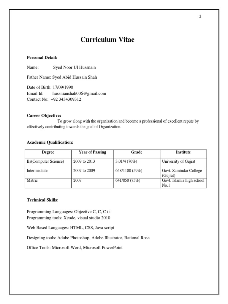 Curriculum Vitae: Personal Detail | PDF