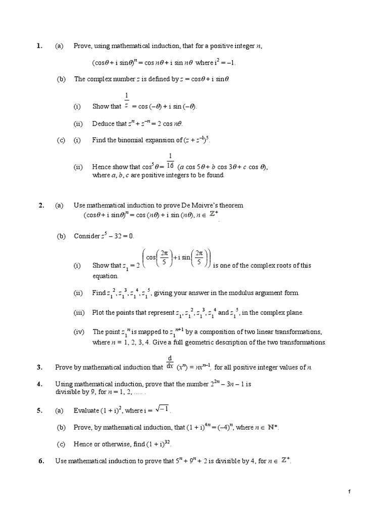 Mathematical Induction and Complex Number Problems | PDF ...