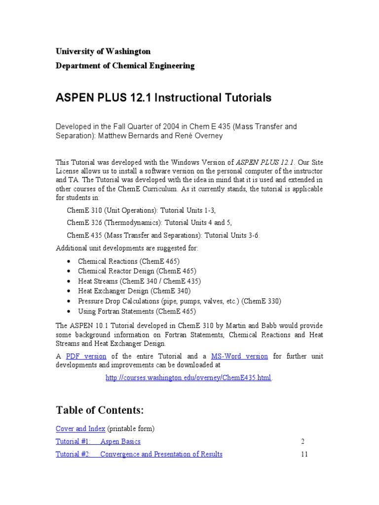 ASPEN PLUS 12.1 Tutorial Guide | PDF | Teaching Methods & Materials