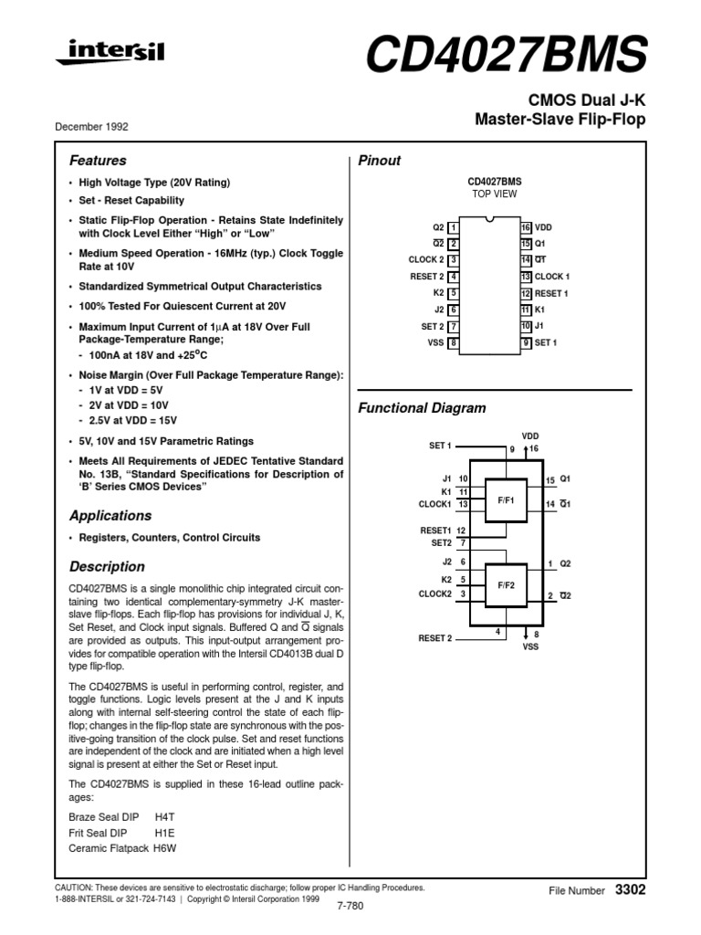 CMOS 4027 DATASHEET PDF