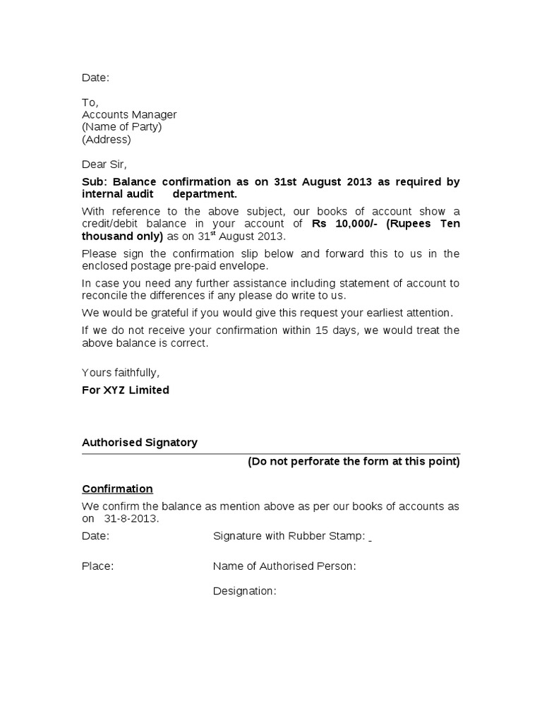 Balance Confirmation Request Letter | PDF