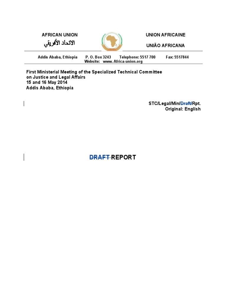 Draft Report of First Ministerial Meeting of The Specialized Technical ...