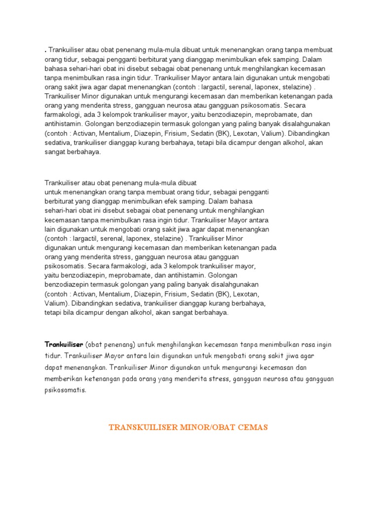 Trankuiliser Atau Obat Penenang Mula | PDF