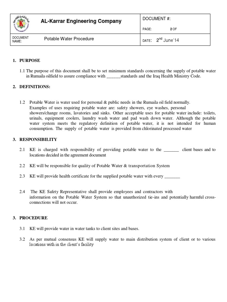 Potable Water Supply Procedure | PDF | Drinking Water | Water Supply