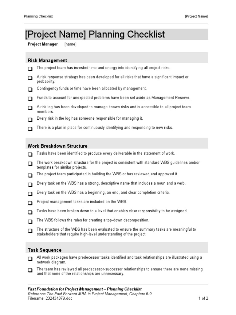 Planning+Checklist | Project Management | Accountability