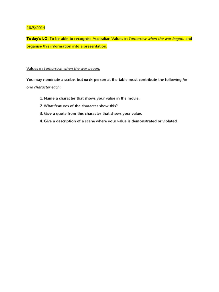 12ENSTU1 Lesson TWTWB Character Table and Presentation Points 16.5.14 ...