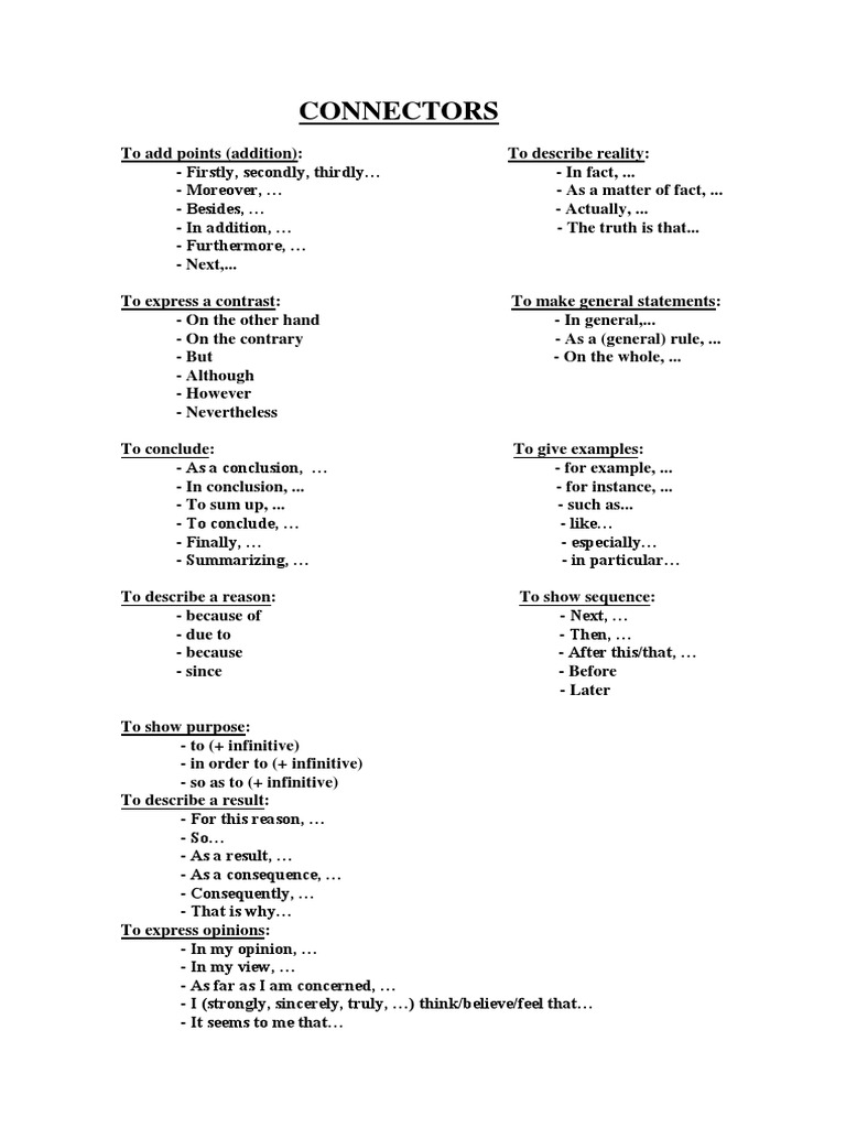 Essential Connectors for Writing | PDF