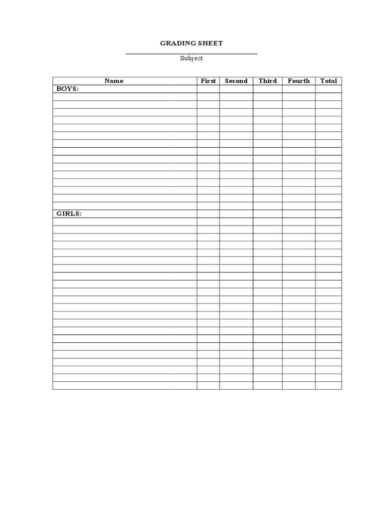 Grading Sheet: - Subject | PDF | Language Arts & Discipline