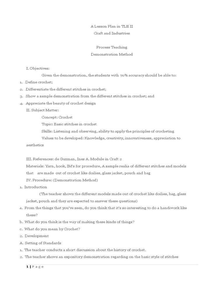 A Lesson Plan in TLE II | PDF | Crochet | Lesson Plan