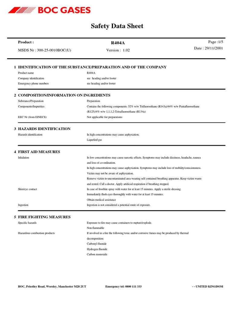 r404a Boc Msds | Chemistry | Materials