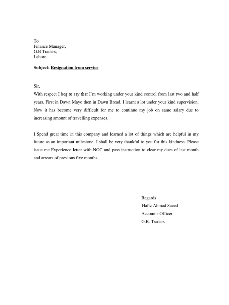 Resignation Letter | PDF | Finance & Money Management