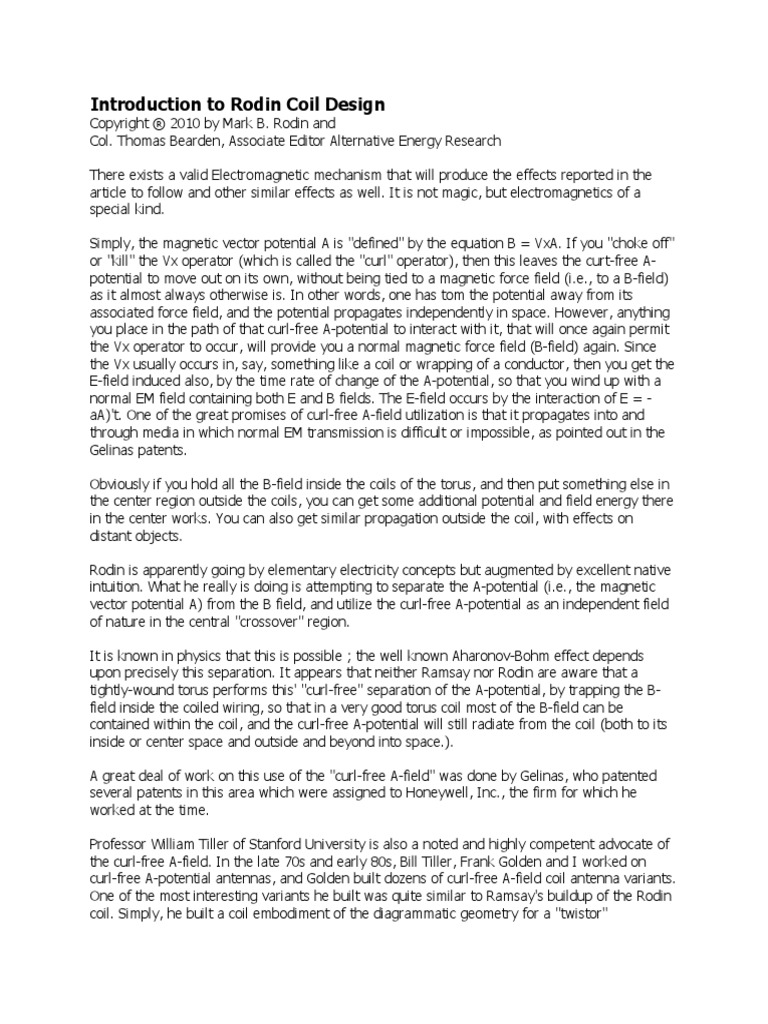 Rodin Coil by Col. Tom Bearden | PDF | Magnetic Field | Theoretical Physics