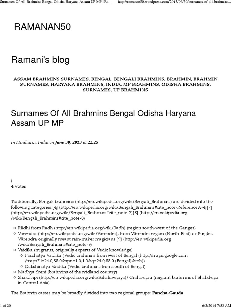 Brahmin Surnames Across India | PDF | Hindu Literature | Religion And ...