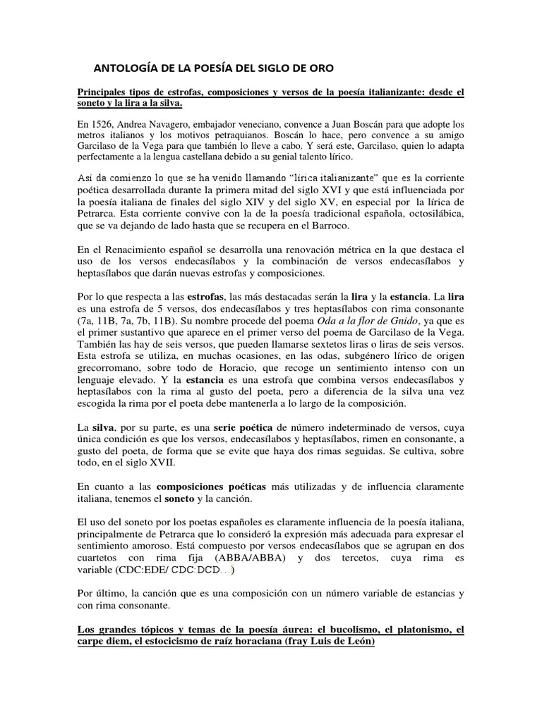 Poesia Del Siglo de Oro | Descargar gratis PDF | Metro (poesía) | Sonetos