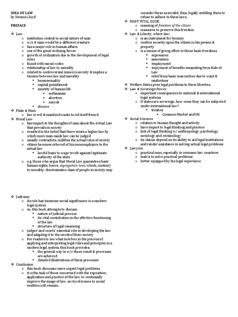 Idea of Law by Dennis Lloyd Notes | PDF | Natural And Legal Rights ...