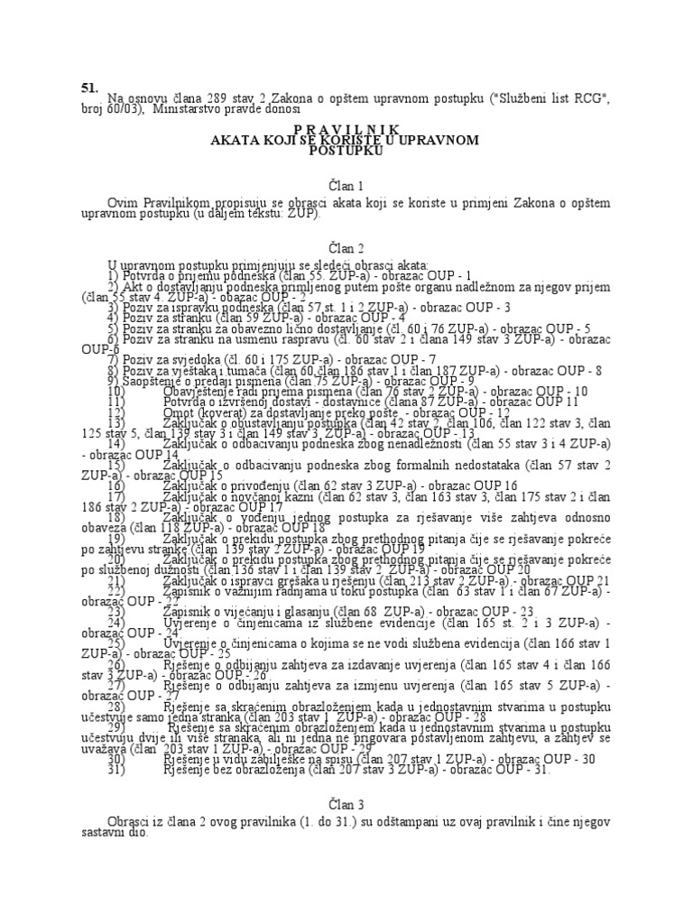 Pravilnik Akata Koji Se Koriste U Upravnom Postupku | PDF
