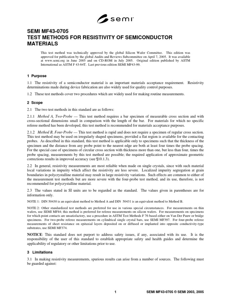 Astm F43-99 | PDF | Electrical Resistivity And Conductivity | Resistor