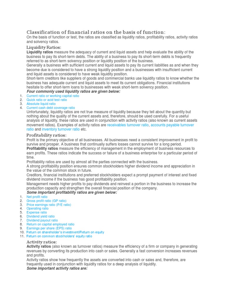 Classification of Financial Ratios | PDF | Revenue | Dividend