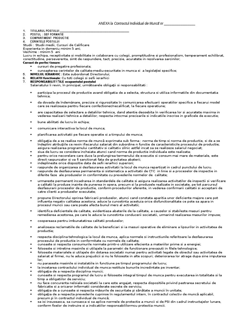 Fisa Post Sef Formatie | PDF