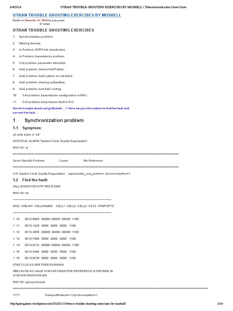 Utran Trouble-Shooting Exercises by Moshell - Telecommunication Coret-Coret | PDF