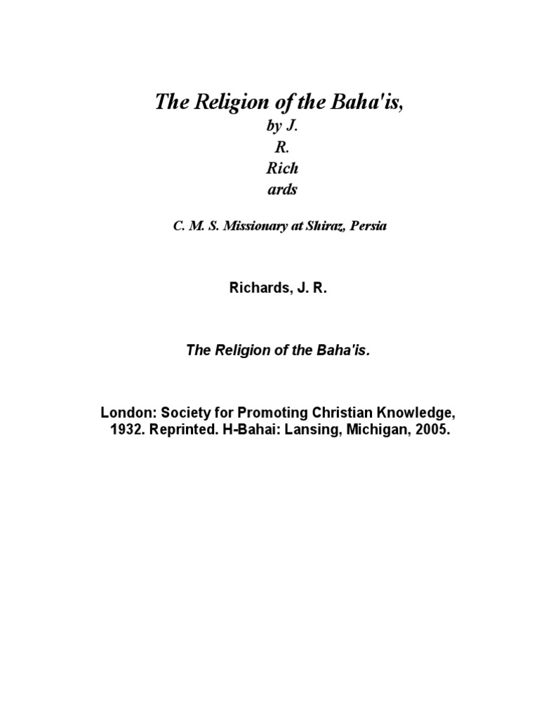 The Religion of The Bahais | PDF | Shia Islam | Bahá'í Faith
