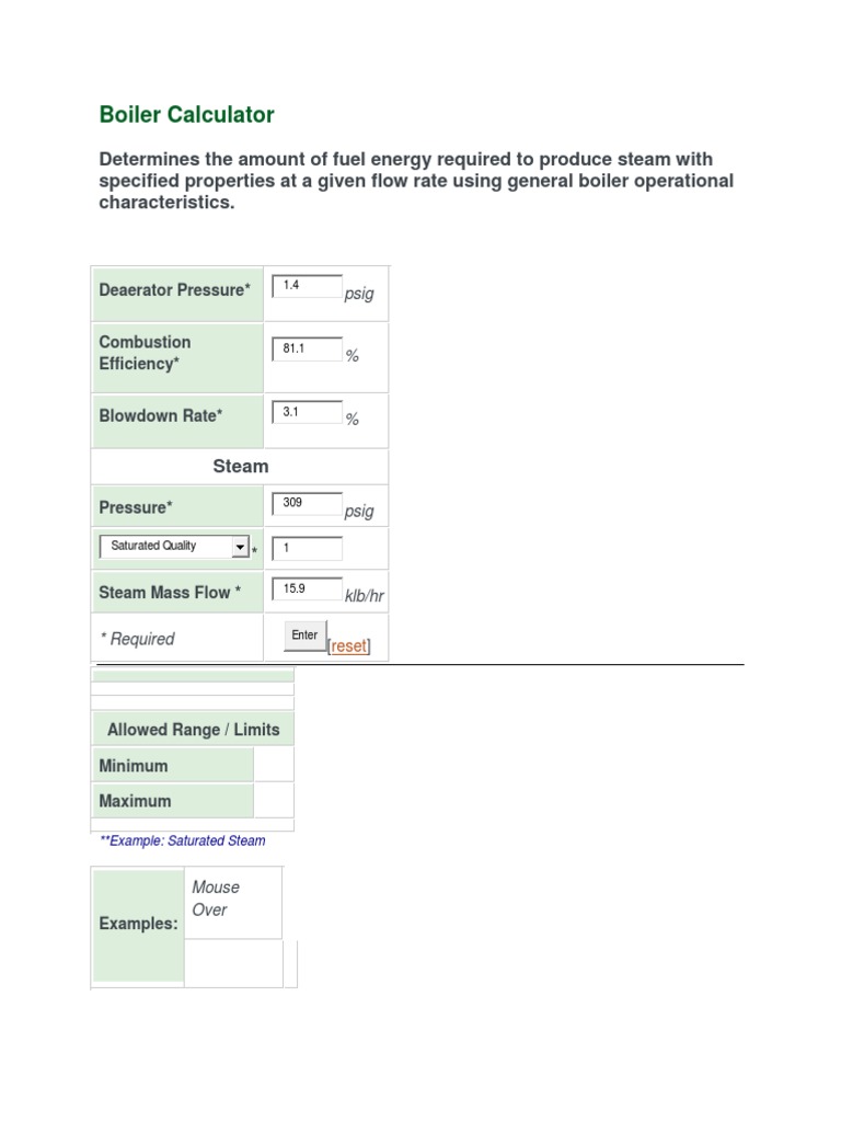 Boiler Calculator | PDF | Boiler | Enthalpy