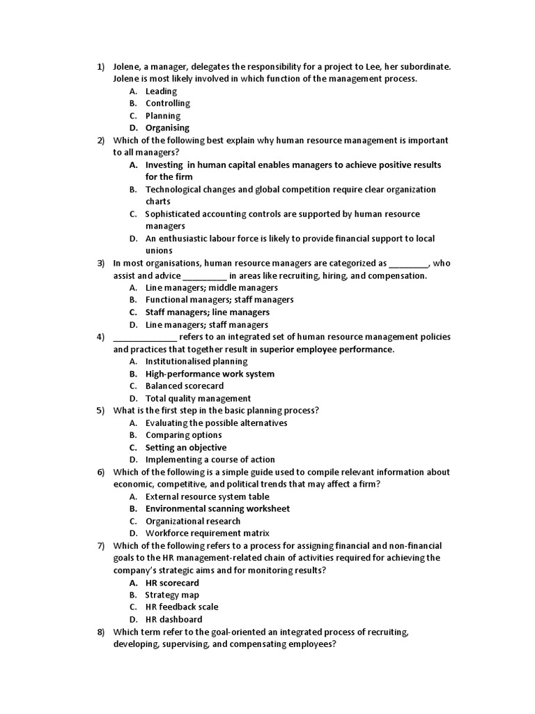HR Management Multiple Choice Questions | PDF | Human Resource ...