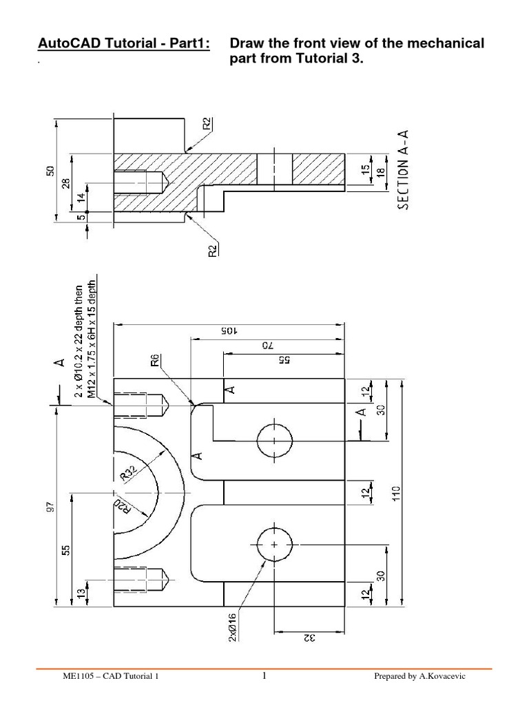 AutoCAD Tutorial - Draw Front View of Mechanical Part | PDF | Auto Cad ...