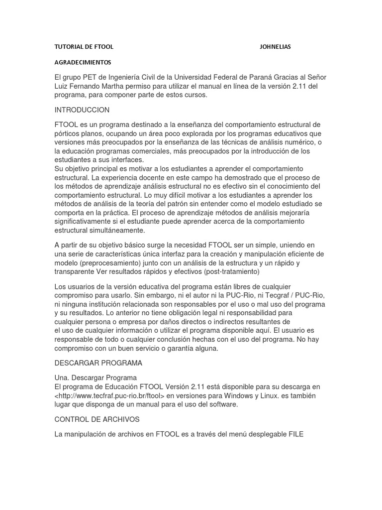 Tutorial de FTOOL para Estudiantes | PDF