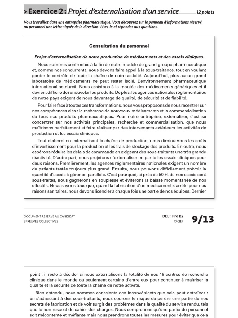 Delf Pro b2 Comprehension Des Ecrits Exercice 2 | PDF | Médicament | Sous-traitance