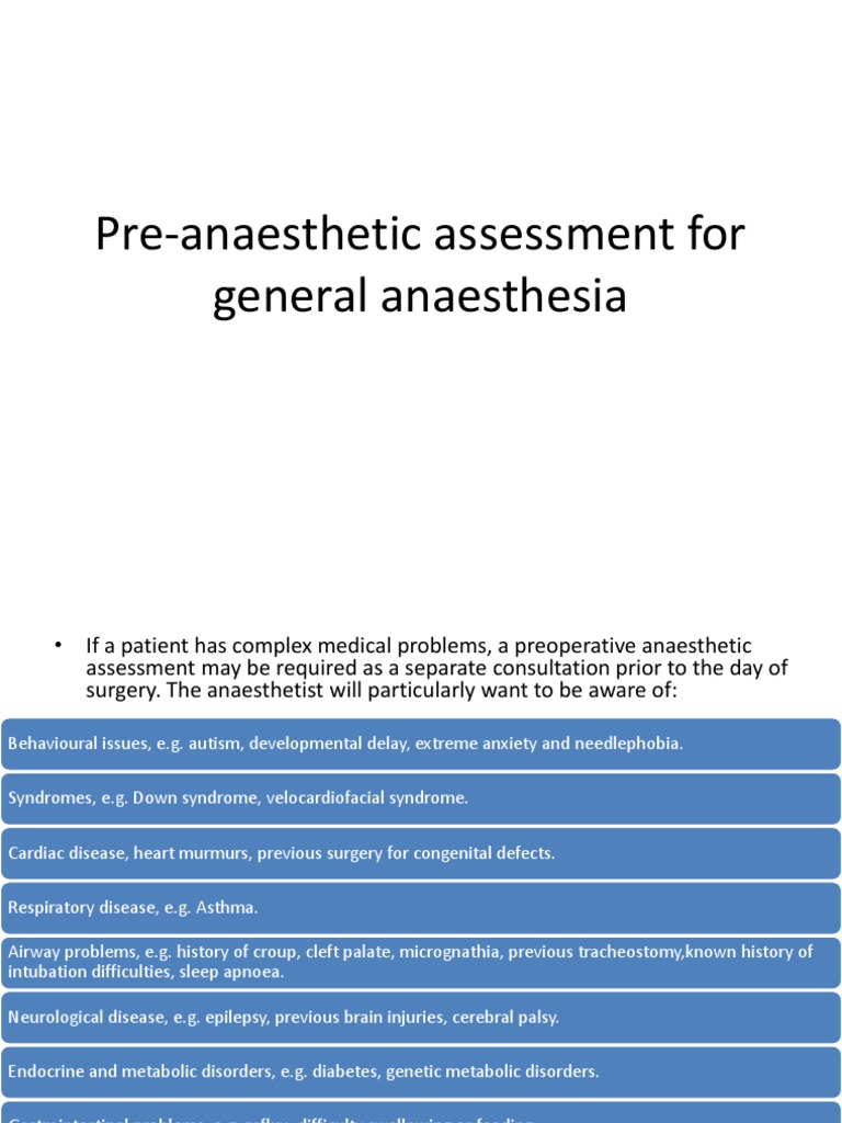 Pre-Anaesthetic Assessment For General Anaesthesia | PDF