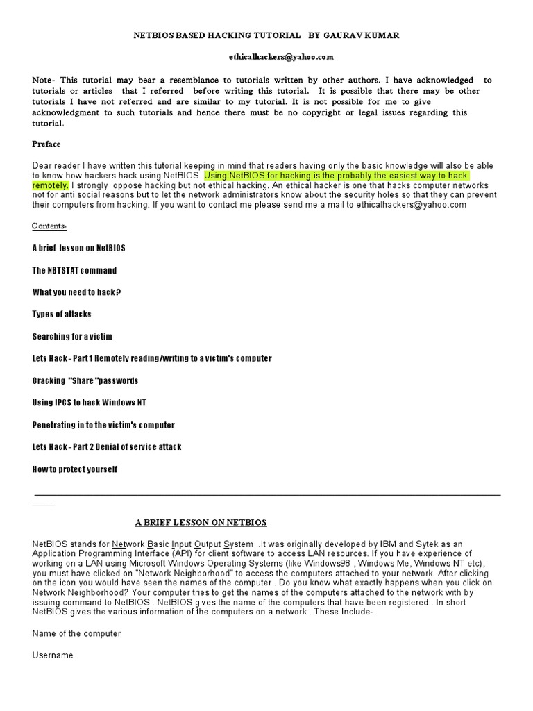 Netbios Based Hacking Tutorial | PDF | Security Hacker | Command Line Interface