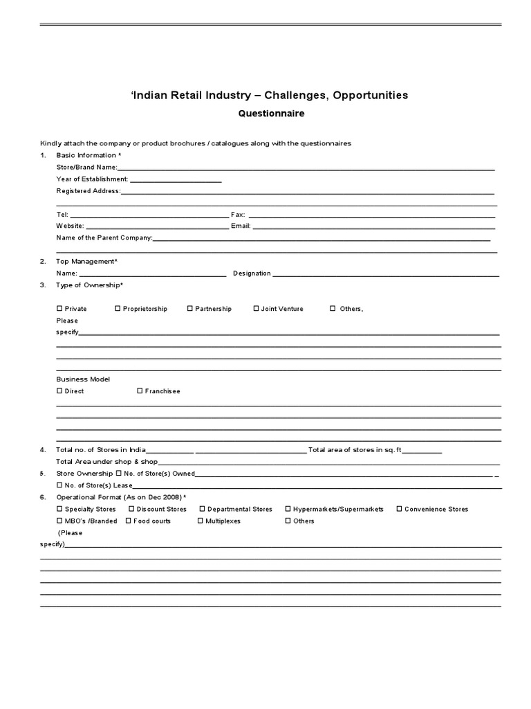 Questionnaire - Retail | Logistics | Retail | Free 30-day Trial | Scribd